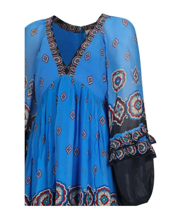 Farm Rio V-neck Maxi Dress With Long Balloon Sleeves And Printed Fabric