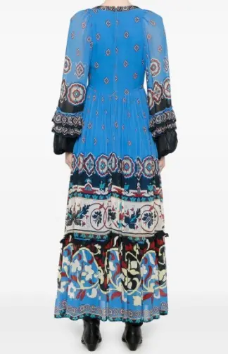 Farm Rio V-neck Maxi Dress With Long Balloon Sleeves And Printed Fabric