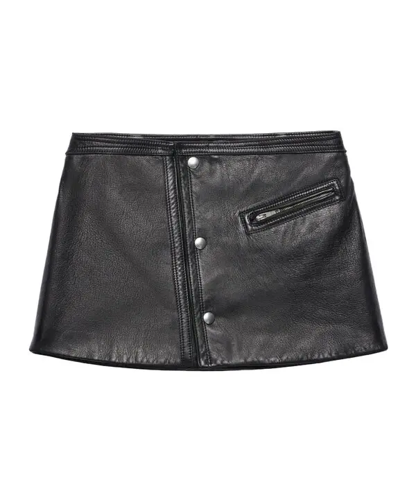 Prada Leather Mini Skirt With Snap Front Closure