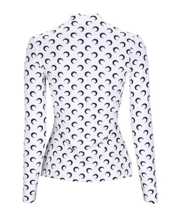 MARINE SERRE Crescent Print Long-sleeve Turtleneck Top - White