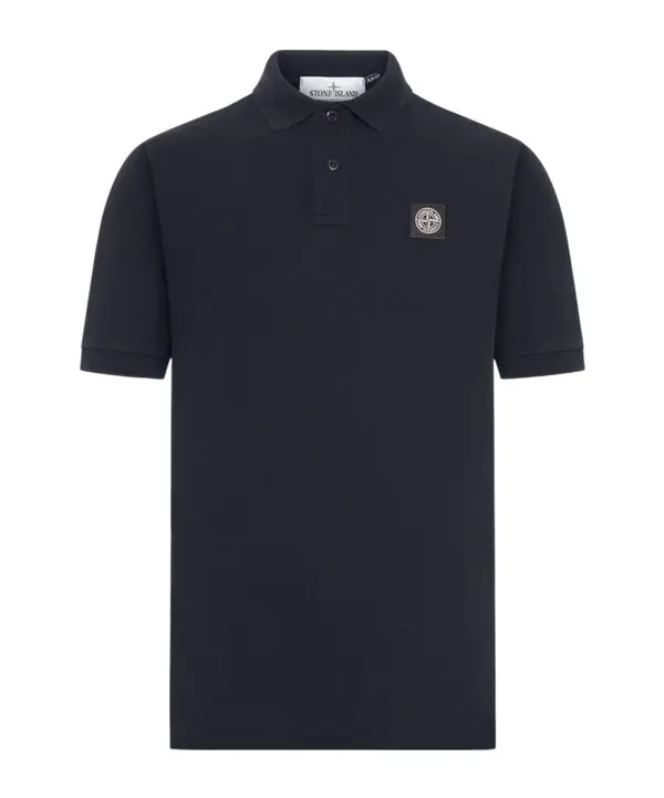 Stone Island Logo Patch Cotton Polo Shirt - Navy Blue
