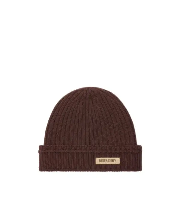 Burberry Logo Patch Knitted Beanie - Treacle Brown