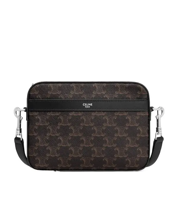 Celine Small Messenger Bag In Triomphe Canvas And Calfskin - Black