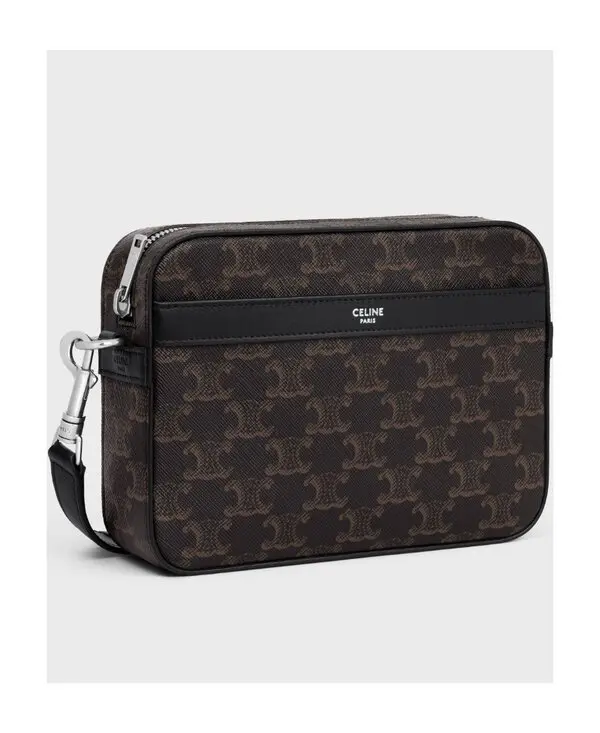 Celine Small Messenger Bag In Triomphe Canvas And Calfskin - Black