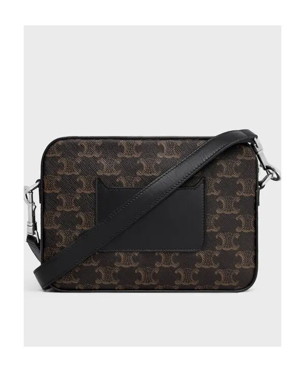 Celine Small Messenger Bag In Triomphe Canvas And Calfskin - Black