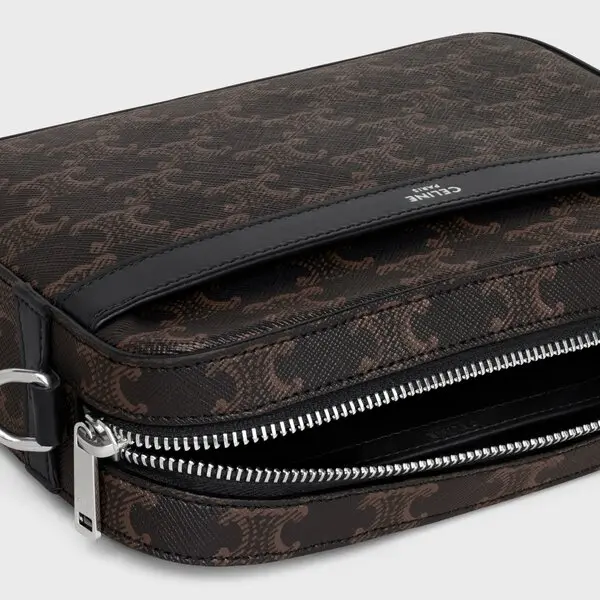 Celine Small Messenger Bag In Triomphe Canvas And Calfskin - Black