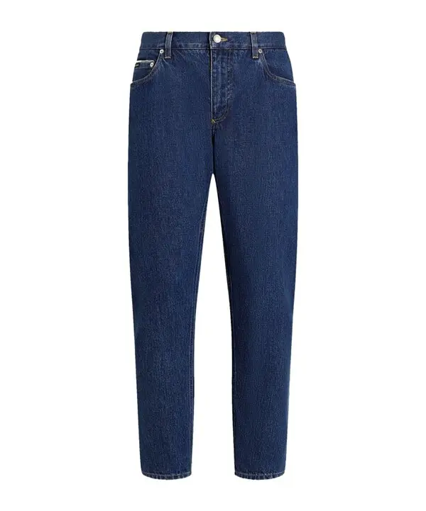 Dolce & Gabbana Logo Plaque Straight Leg Jeans - Blue