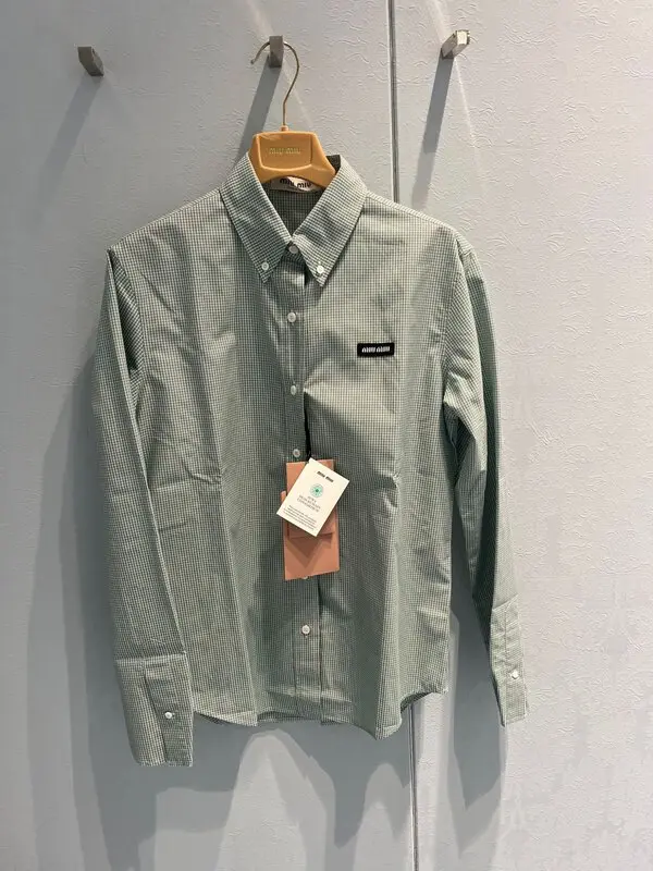Miu Miu Logo Embroidered Checked Shirt