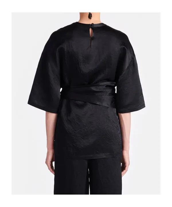 Nanushka Besia Belted Crinkled Satin Top