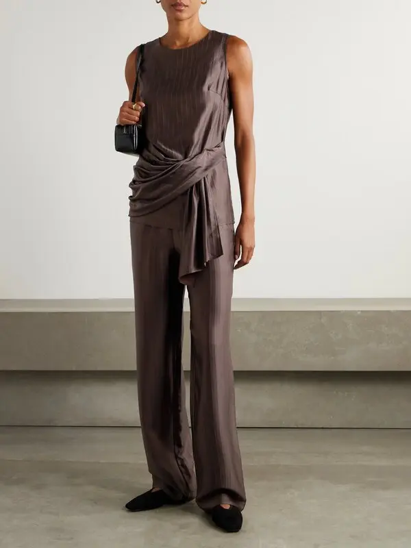 Loulou De Saison Kadala Patchwork Straight-leg Casual Pants - Dark Brown
