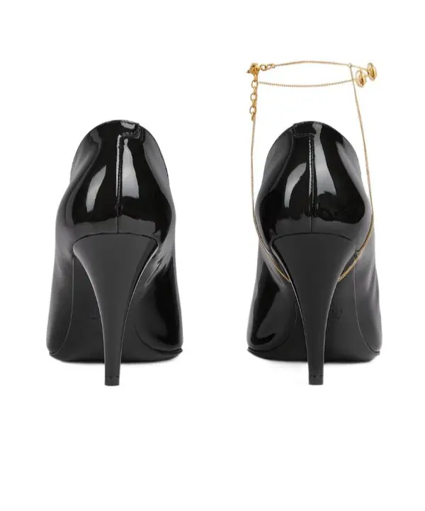 Gucci 97 Pointed Toe Pumps With Chain Embellishment