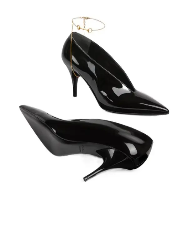 Gucci 97 Pointed Toe Pumps With Chain Embellishment