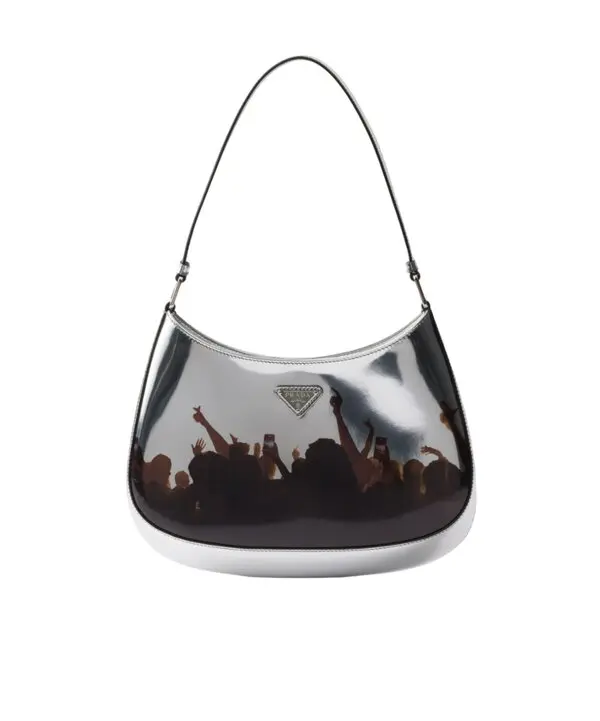 Prada Cleo Printed Brushed Leather Shoulder Bag - Silver
