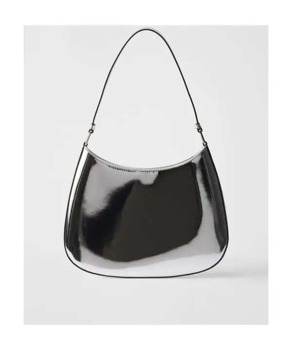 Prada Cleo Printed Brushed Leather Shoulder Bag - Silver