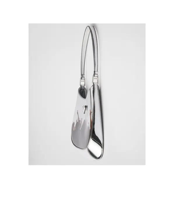 Prada Cleo Printed Brushed Leather Shoulder Bag - Silver