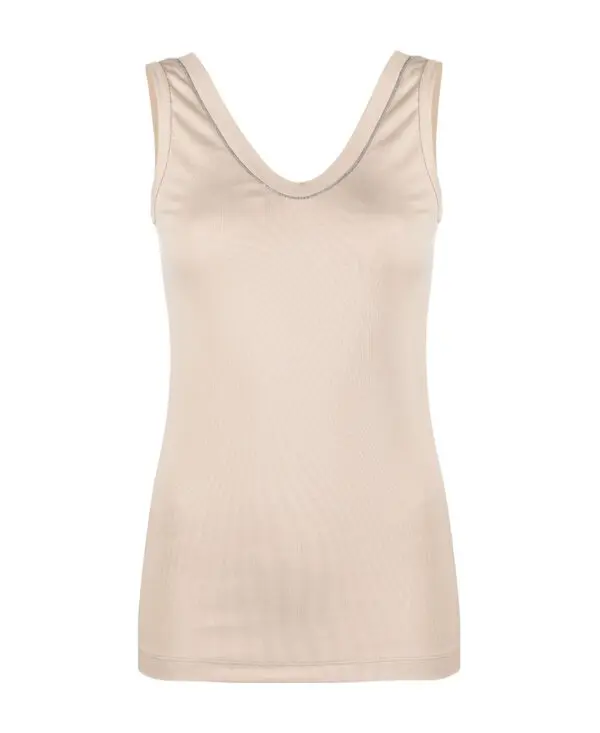 Brunello Cucinelli Sleeveless Top With Monili Chain Detail - Nude