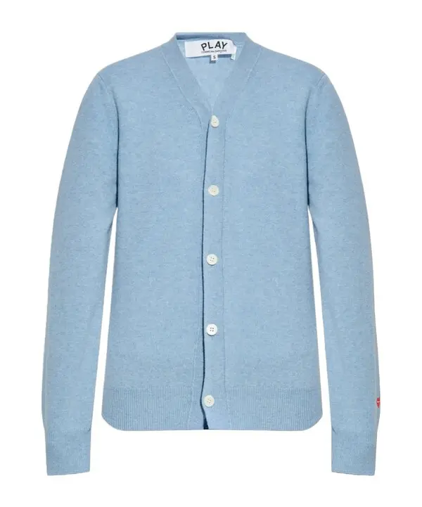 Play Comme Des Garcon Long Sleeve Cardigan - Light Blue