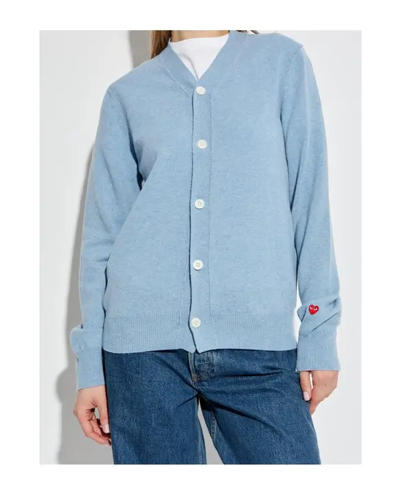 Play Comme Des Garcon Long Sleeve Cardigan - Light Blue