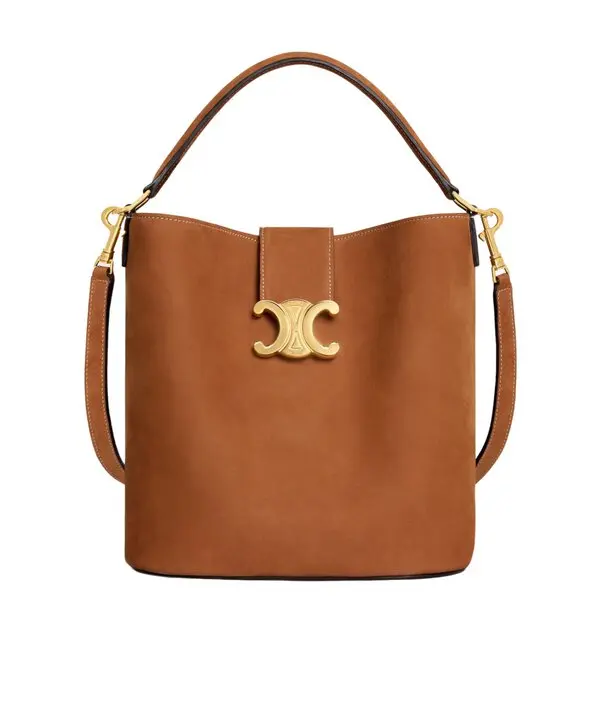 Celine Medium Bucket Bag In Nubuck Calfskin - Camel