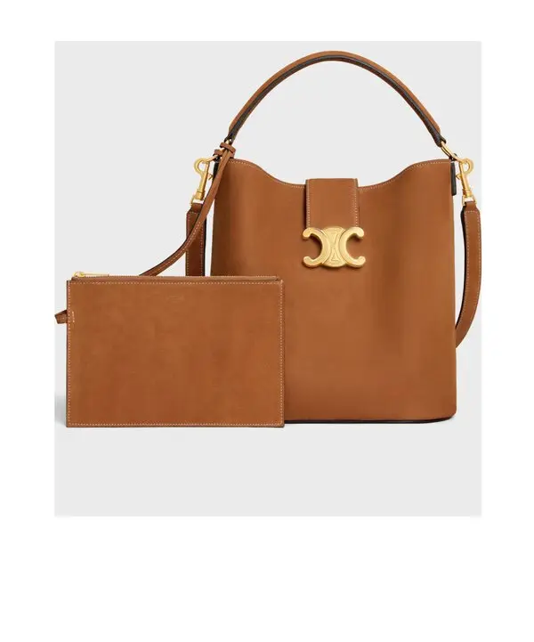 Celine Medium Bucket Bag In Nubuck Calfskin - Camel