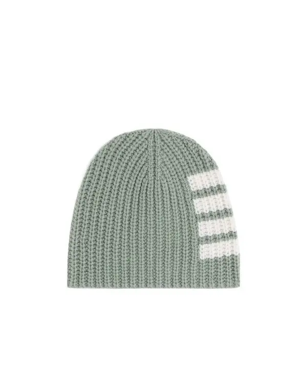 Thom Browne Striped Rib-knit Beanie - Gray
