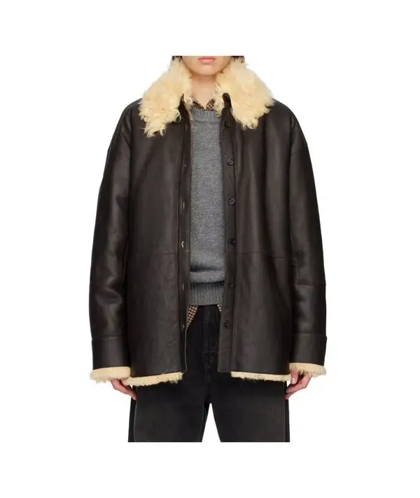 Acne Studios Shearling Collar Shirt Jacket - Coffee Brown