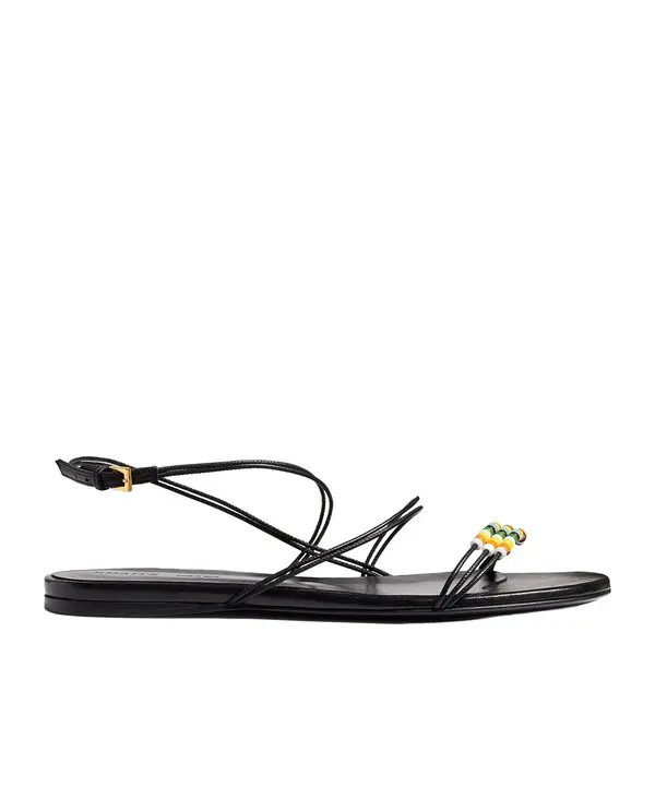 Khaite Embellished Beaded Ankle Strap Sandals - Black