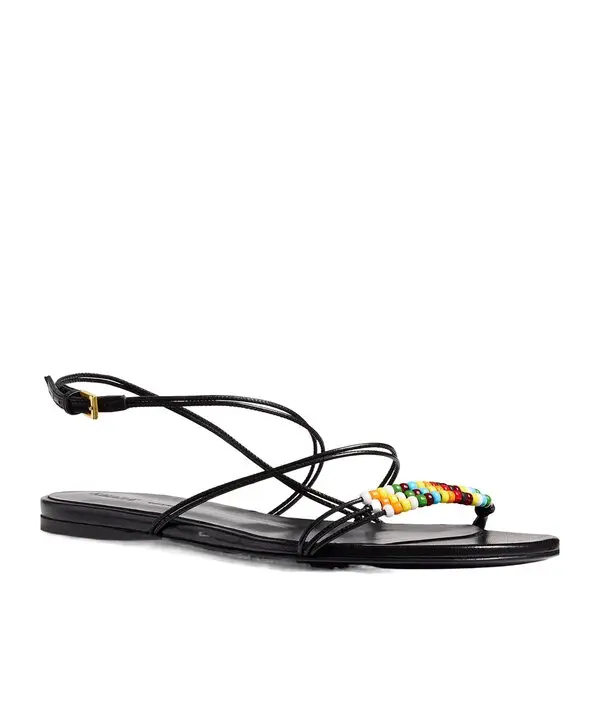 Khaite Embellished Beaded Ankle Strap Sandals - Black