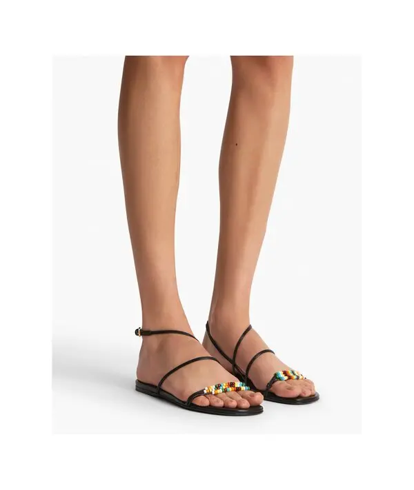 Khaite Embellished Beaded Ankle Strap Sandals - Black