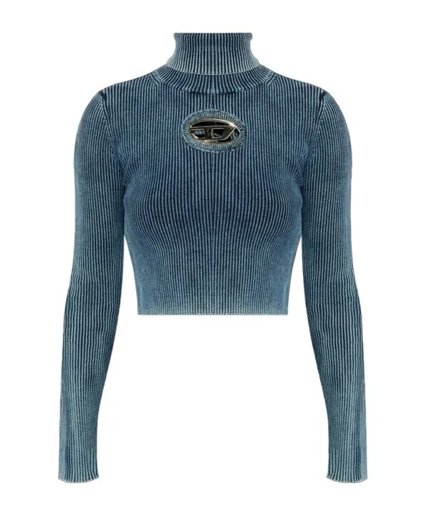 DIESEL® High-neck Cropped Ribbed Top With Embellished Logo