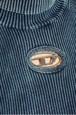 DIESEL® High-neck Cropped Ribbed Top With Embellished Logo