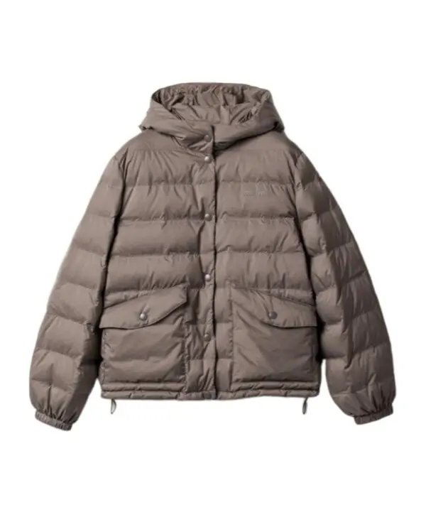 Miu Miu Quilted Down Jacket With Hood - Grey