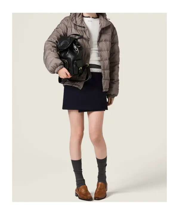 Miu Miu Quilted Down Jacket With Hood - Grey