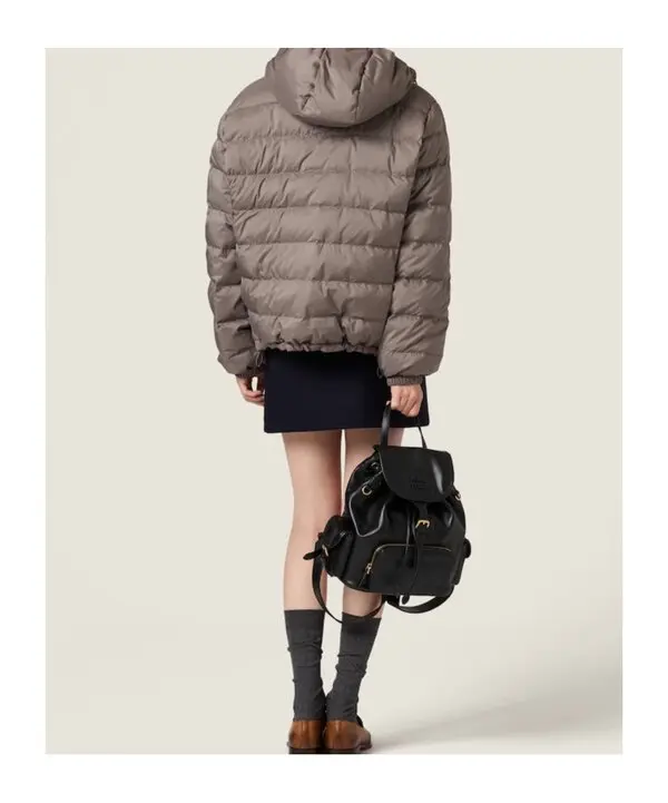 Miu Miu Quilted Down Jacket With Hood - Grey