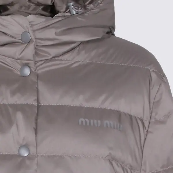 Miu Miu Quilted Down Jacket With Hood - Grey