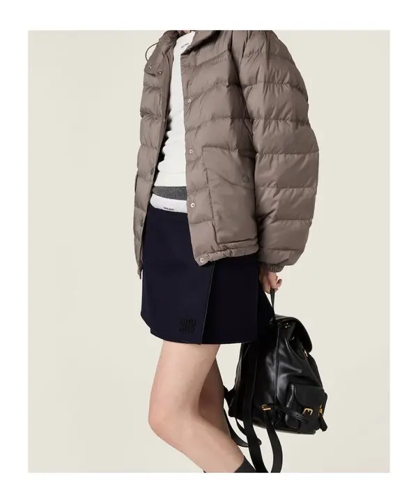 Miu Miu Quilted Down Jacket With Hood - Grey