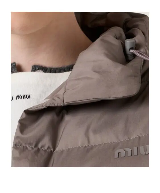 Miu Miu Quilted Down Jacket With Hood - Grey