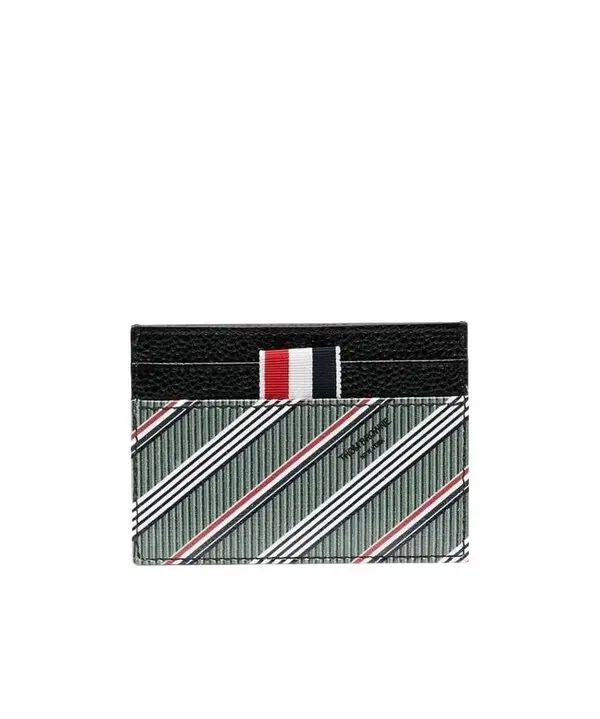 Thom Browne Rwb Striped Logo Lettering Cardholder - Black