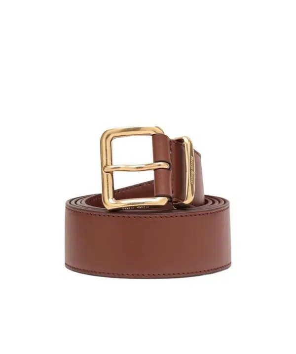 Miu Miu Logo Detailed Buckle Belt - Brown