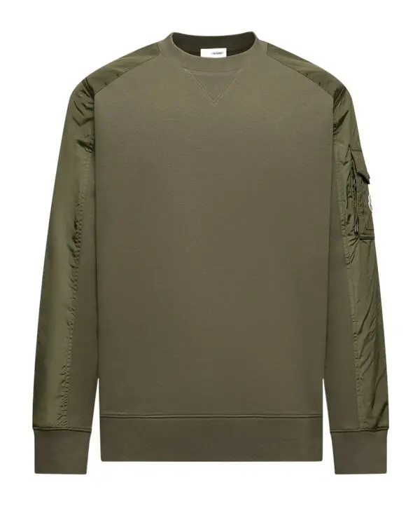 Moncler Cotton Blend Sweatshirt With Nylon Accents - Olive Green