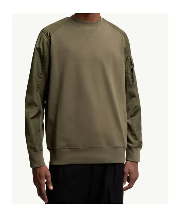 Moncler Cotton Blend Sweatshirt With Nylon Accents - Olive Green
