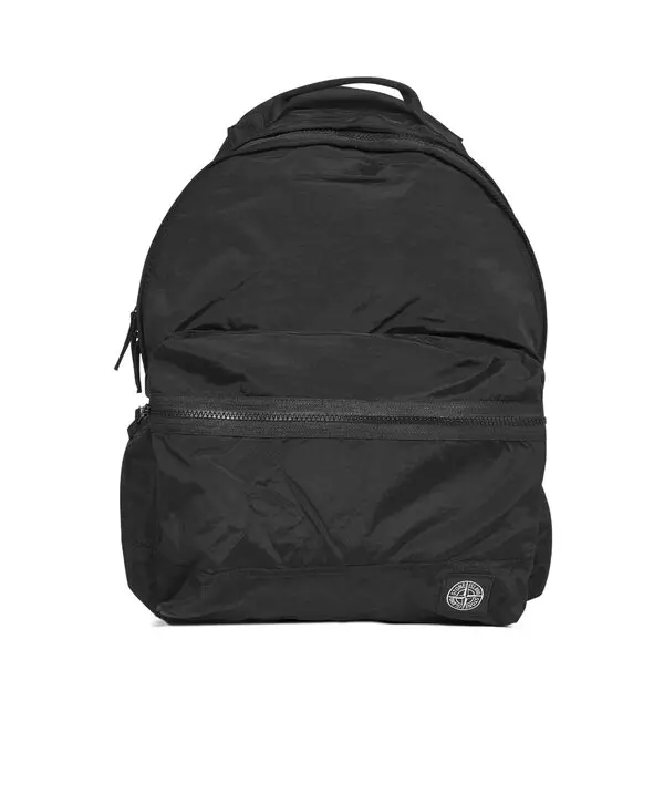 Stone Island Logo Patch Zipped Backpack - Black