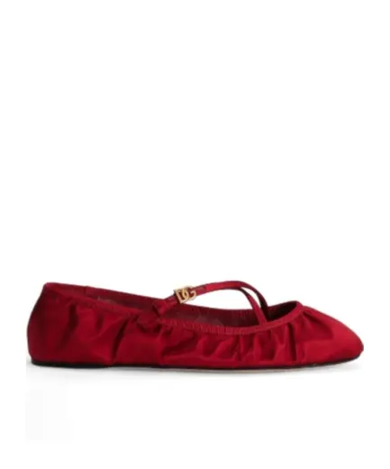 Dolce & Gabbana Dolce Gabbana Logo Buckle Ruched Detailed Ballet Flats - Red
