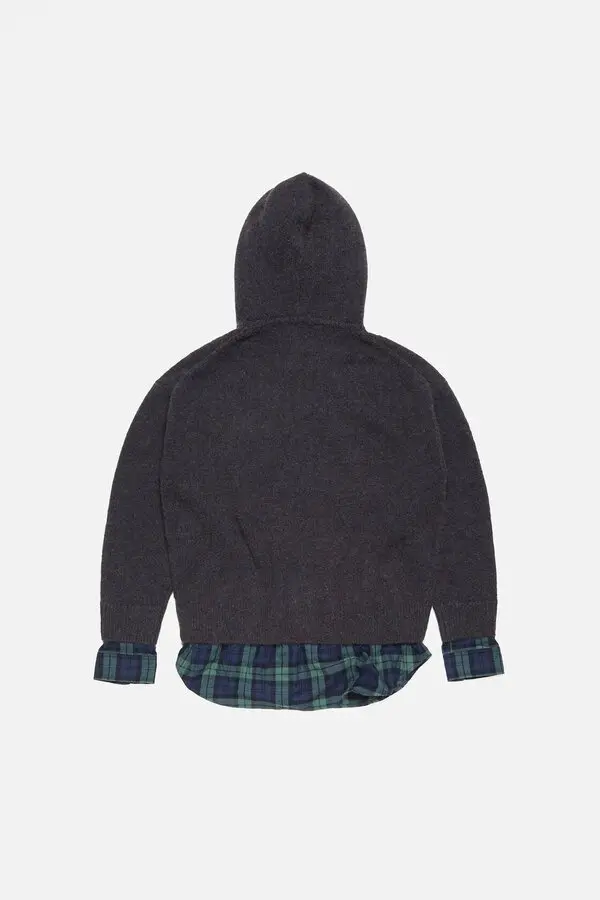 Acne Studios Layered Yak-blend Hoodie With Flannel Shirting Details - Black