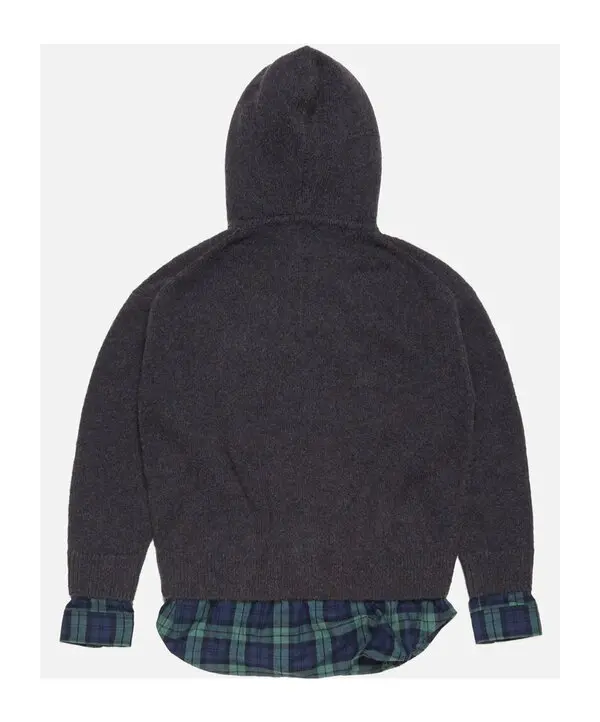 Acne Studios Layered Yak-blend Hoodie With Flannel Shirting Details - Black