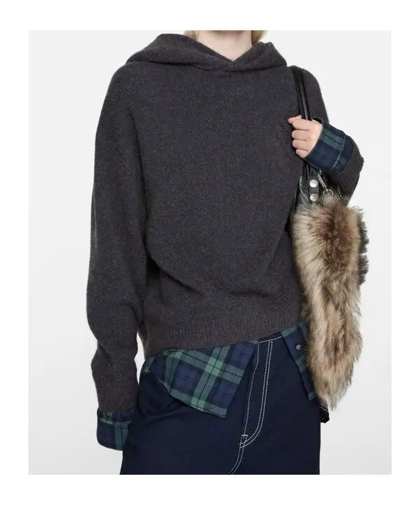 Acne Studios Layered Yak-blend Hoodie With Flannel Shirting Details - Black