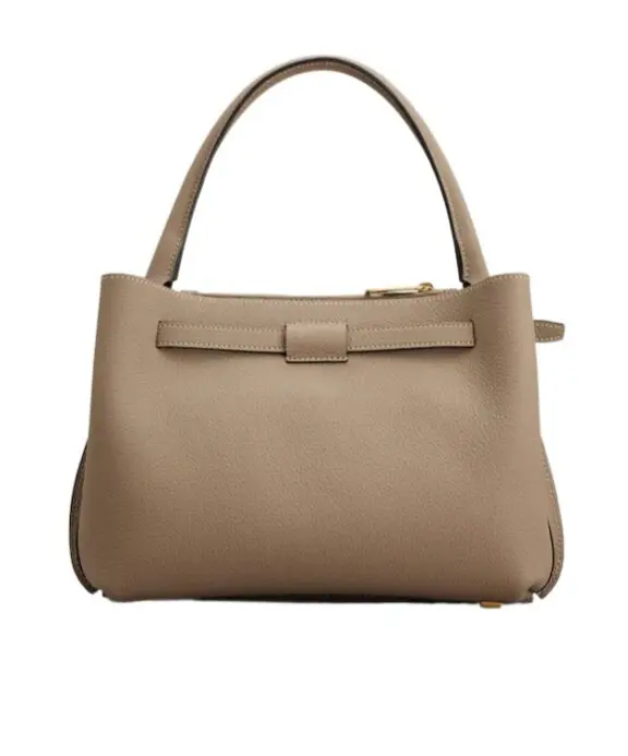 TOD'S T-plaque Belt Detail Calfskin Leather Tote Bag - Beige