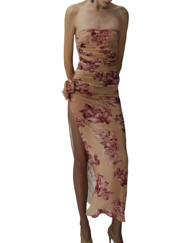 Magda Butrym Strapless Floral Embellished Midi Dress