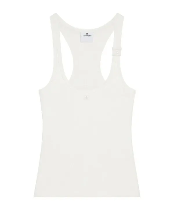 COURREGES Courrèges 90's Logo Patch Ribbed Tank Top - White