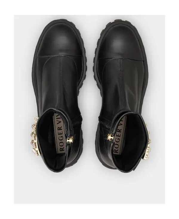 ROGER VIVIER Viv' Go-thick Rhinestone Buckle Stretch Ankle Boots